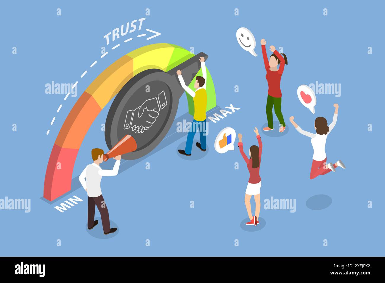 3D Isometric Flat Conceptual Illustration of Trust Level, Commitment ...