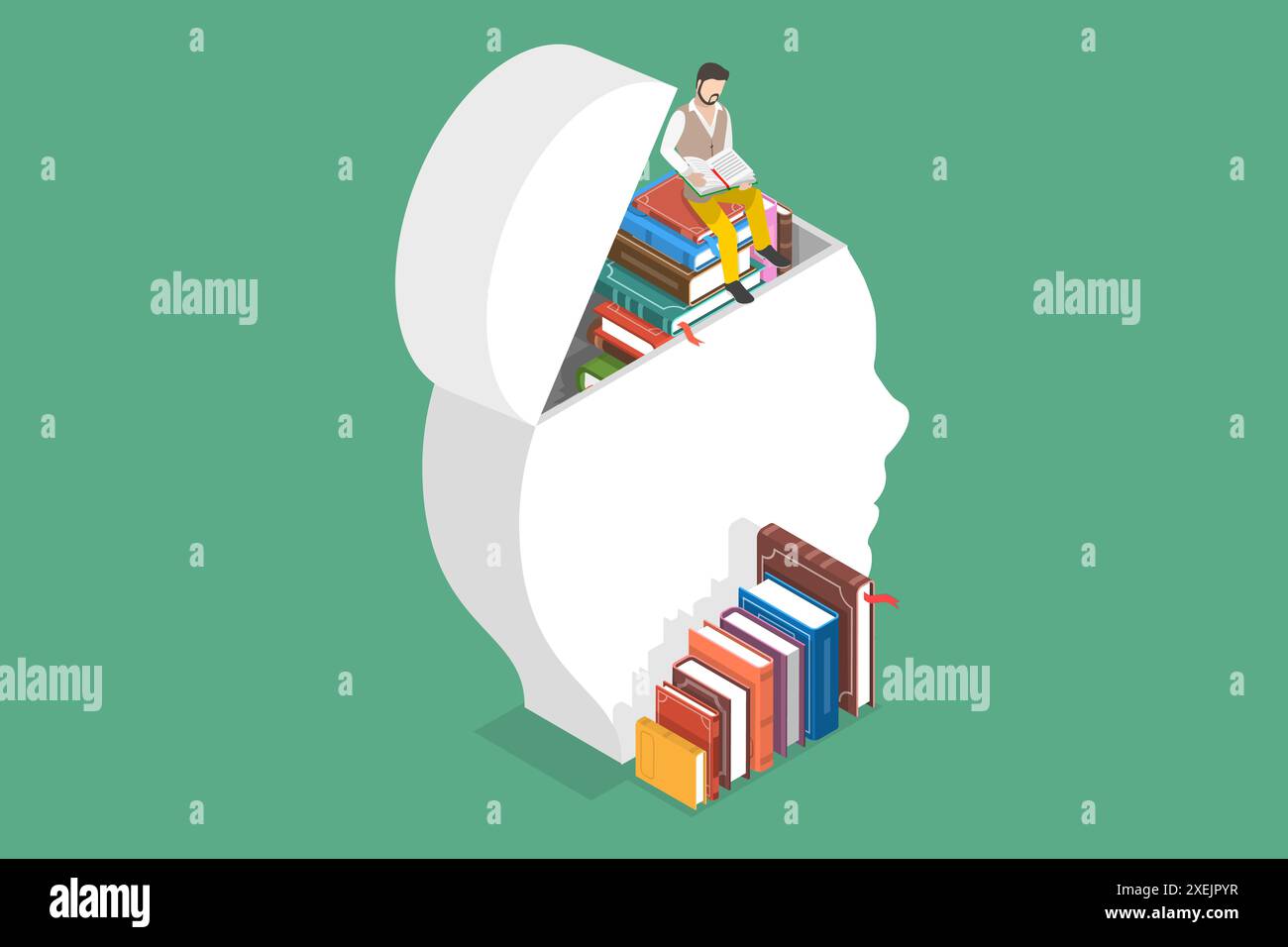 3D Isometric Flat Conceptual Illustration of Lifelong Learning, Brain ...
