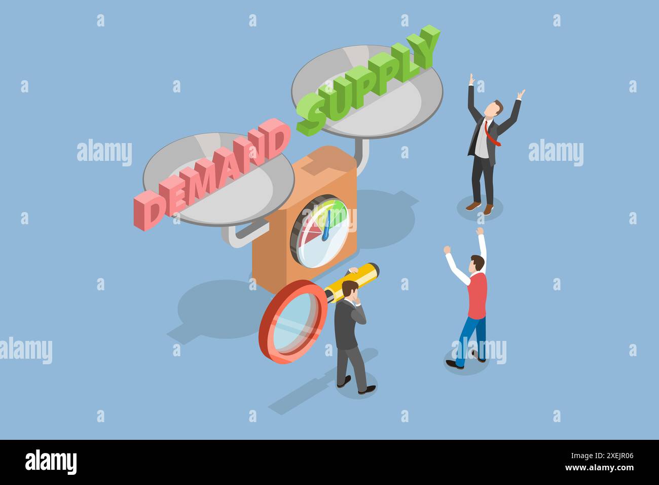 3D Isometric Flat Conceptual Illustration of Demand Vs Supply, Economic ...