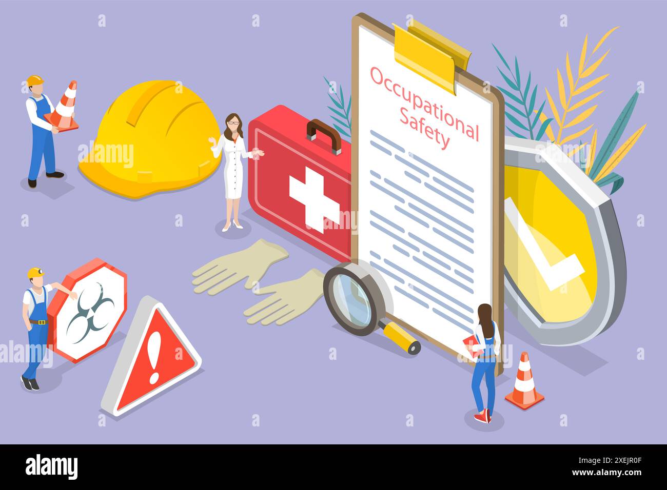 3D Isometric Flat Conceptual Illustration of HSE - Health Safety Environment, Occupational ...