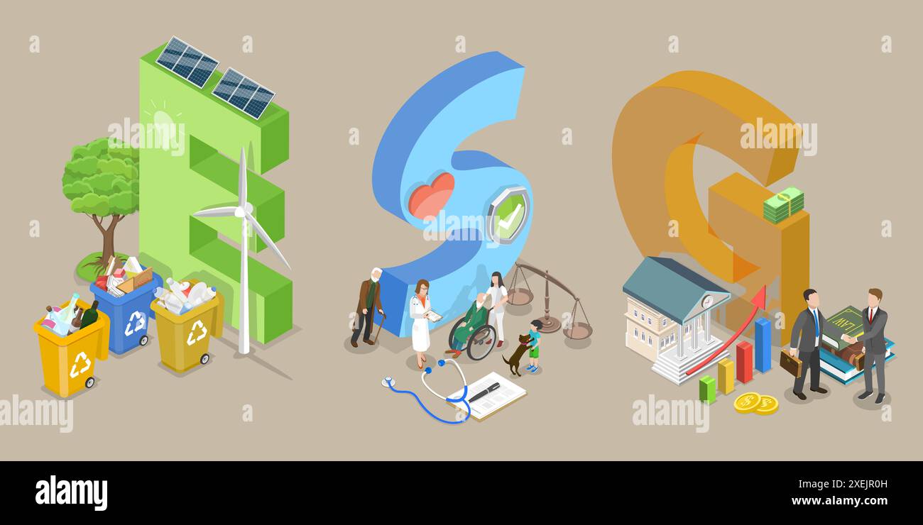 3D Isometric Flat Conceptual Illustration of ESG as Environmental ...