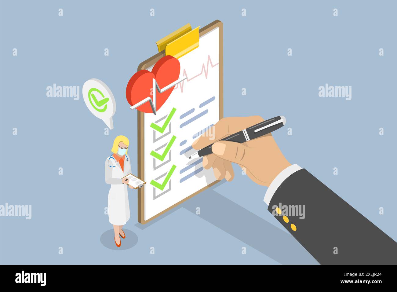 3D Isometric Flat Conceptual Illustration of Health Checkup, Medical Form Check List 3D ...