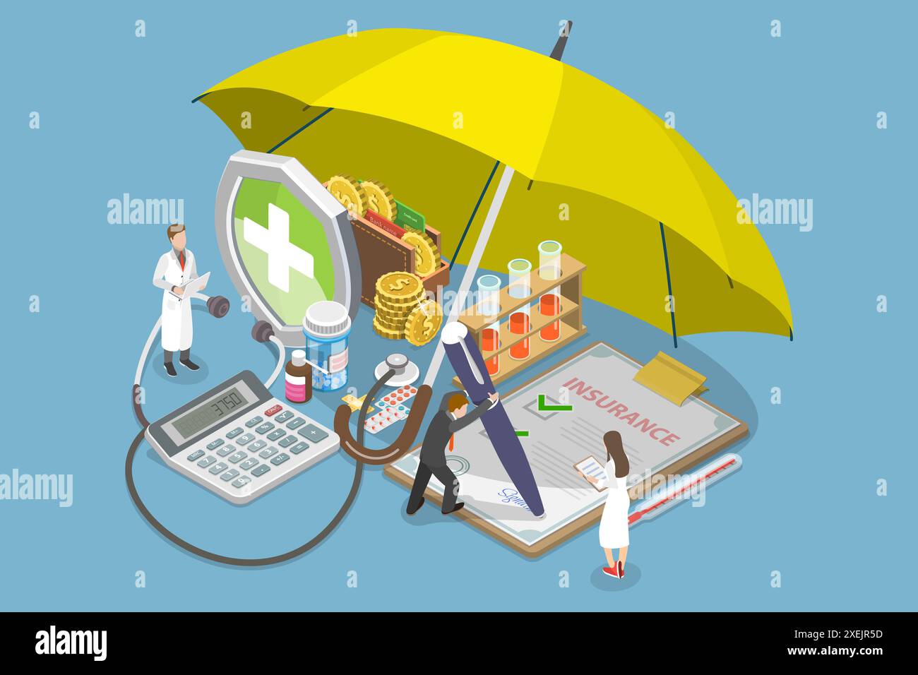 3D Isometric Flat Conceptual Illustration of Health Insurance ...