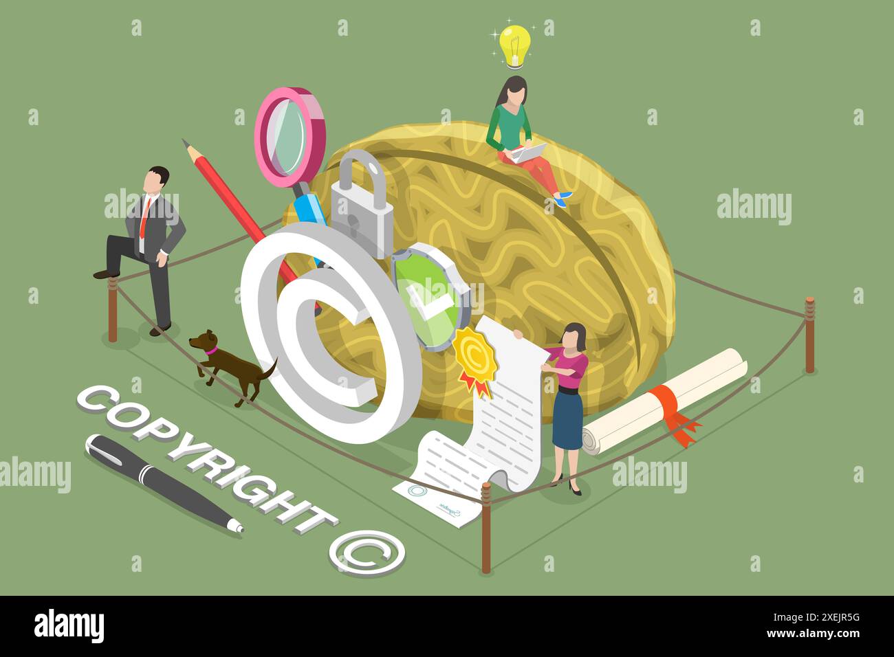 3D Isometric Flat Conceptual Illustration of Copyright and Patent Law ...