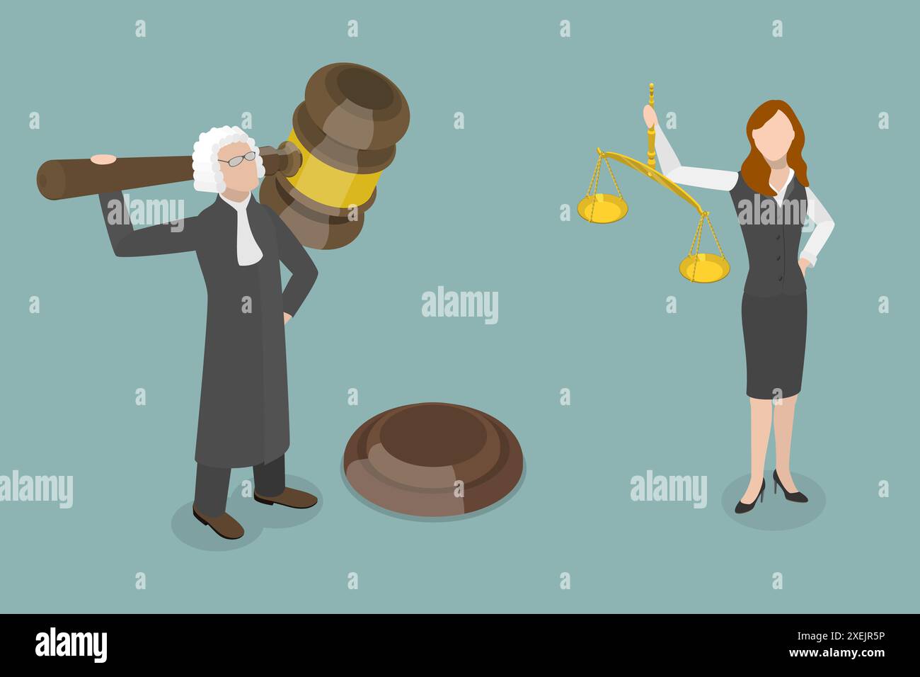 3D Isometric Flat Conceptual Illustration of Law and Justice, Judge and ...