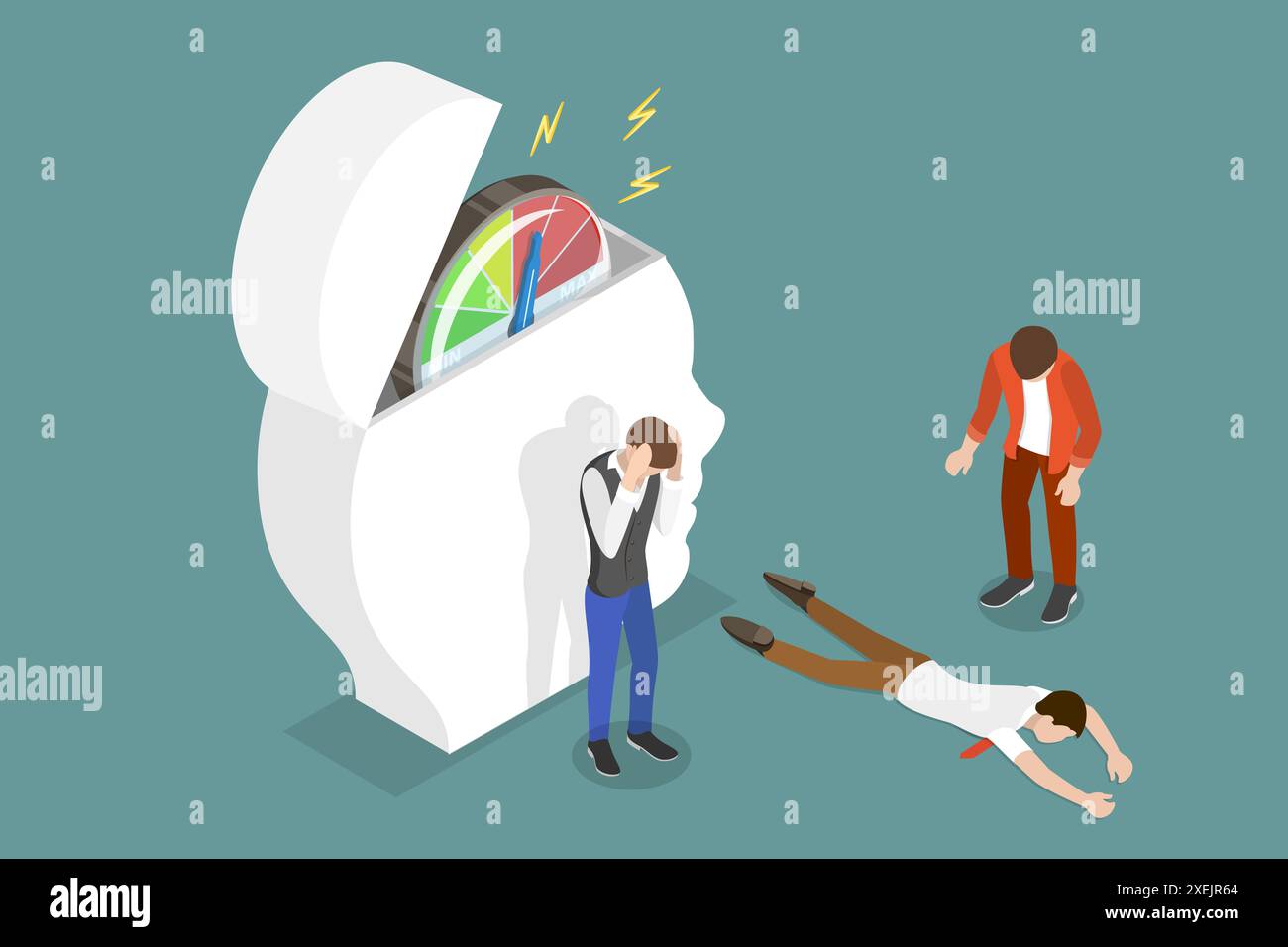 3D Isometric Flat Conceptual Illustration of High Stress Level ...