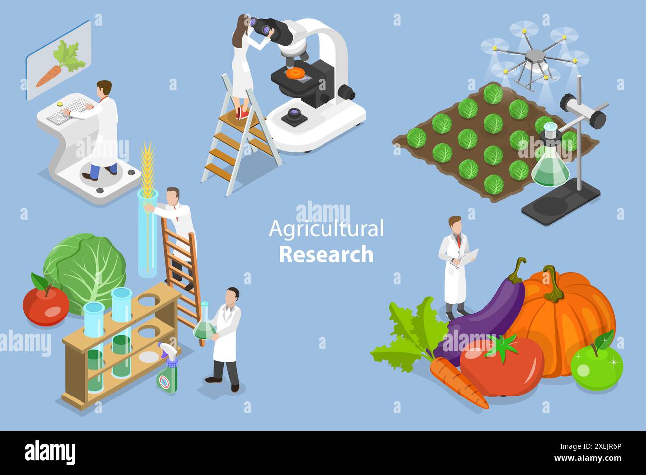 3D Isometric Flat Conceptual Illustration of Agricultural Research ...