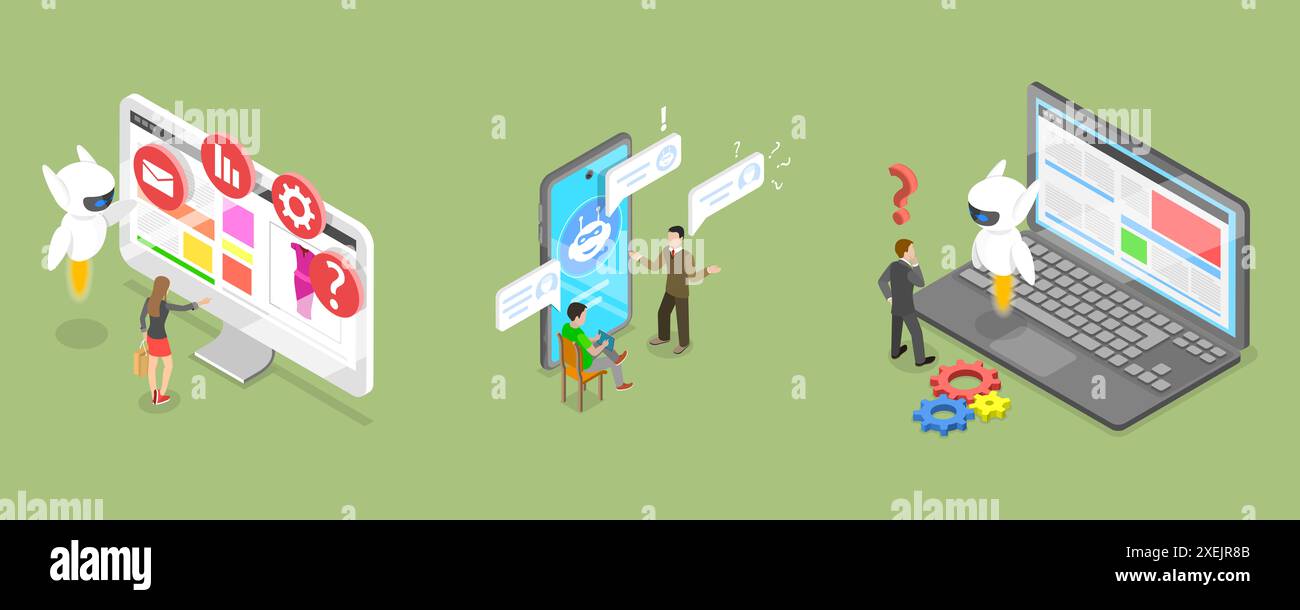 3D Isometric Flat Conceptual Illustration of Chatbot Assistant, Online ...