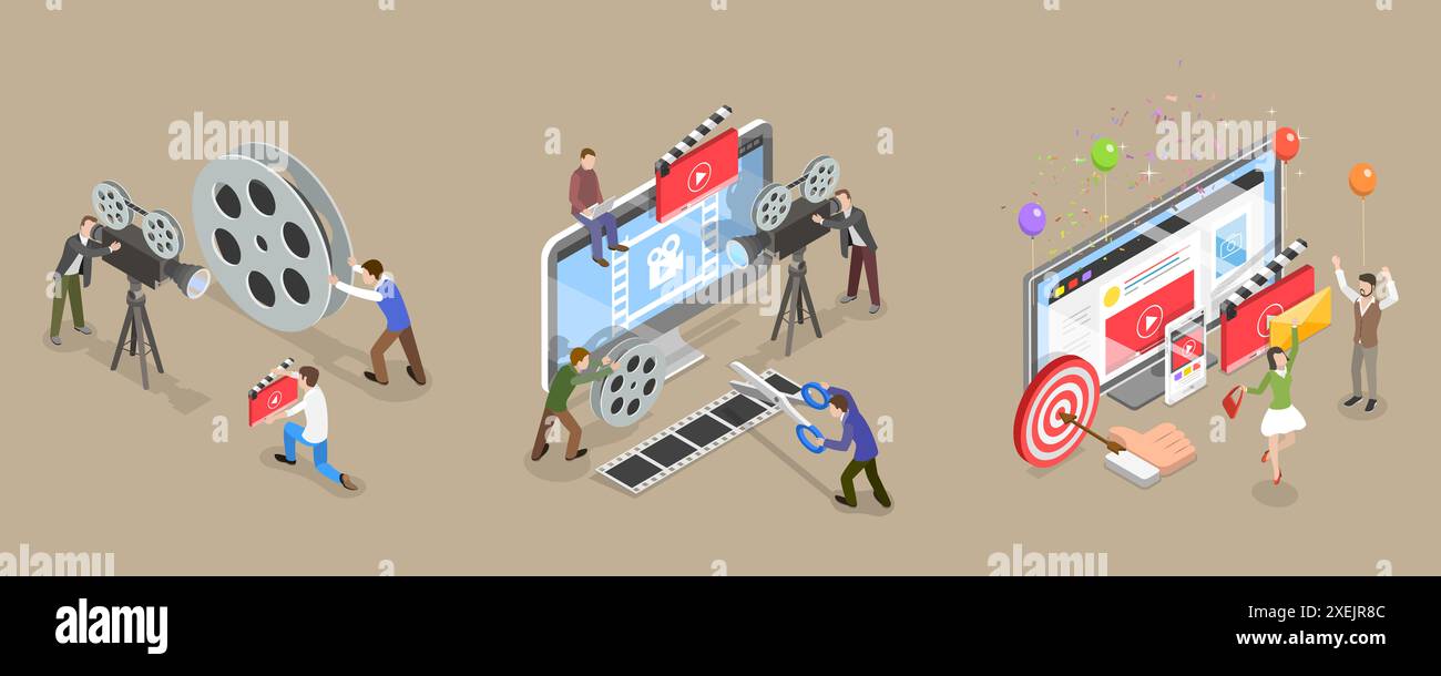 3D Isometric Flat Conceptual Illustration of Motion Design Studio ...