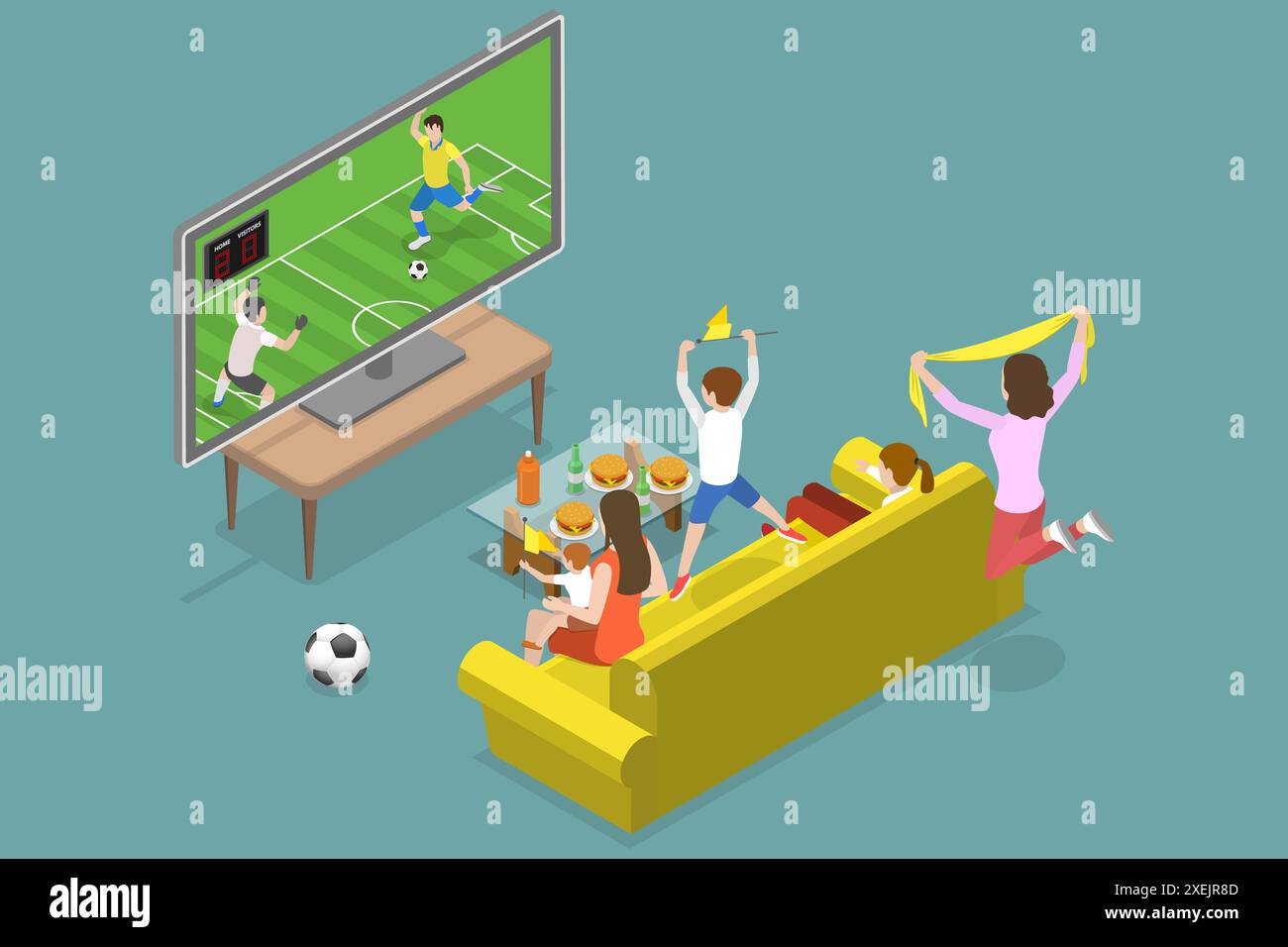 3D Isometric Flat Conceptual Illustration of Soccer Watching, Family ...