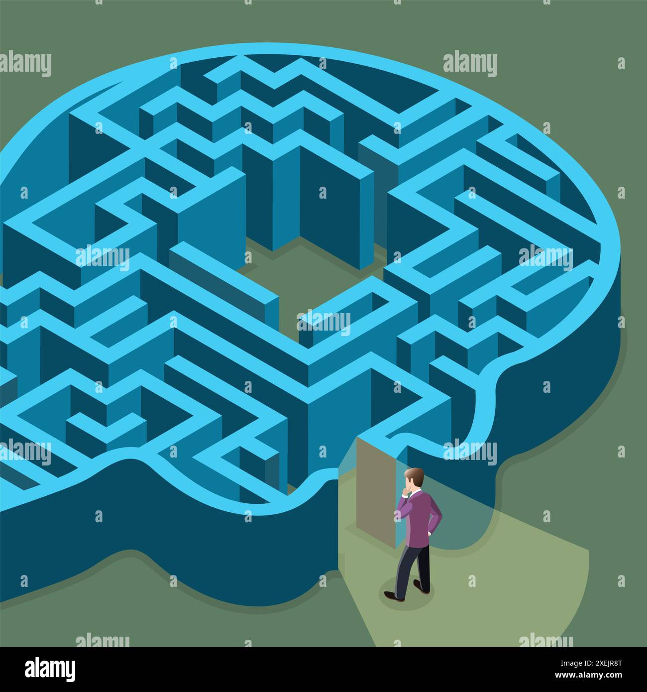 3D Isometric Flat Conceptual Illustration of Psychology Maze, Brain ...