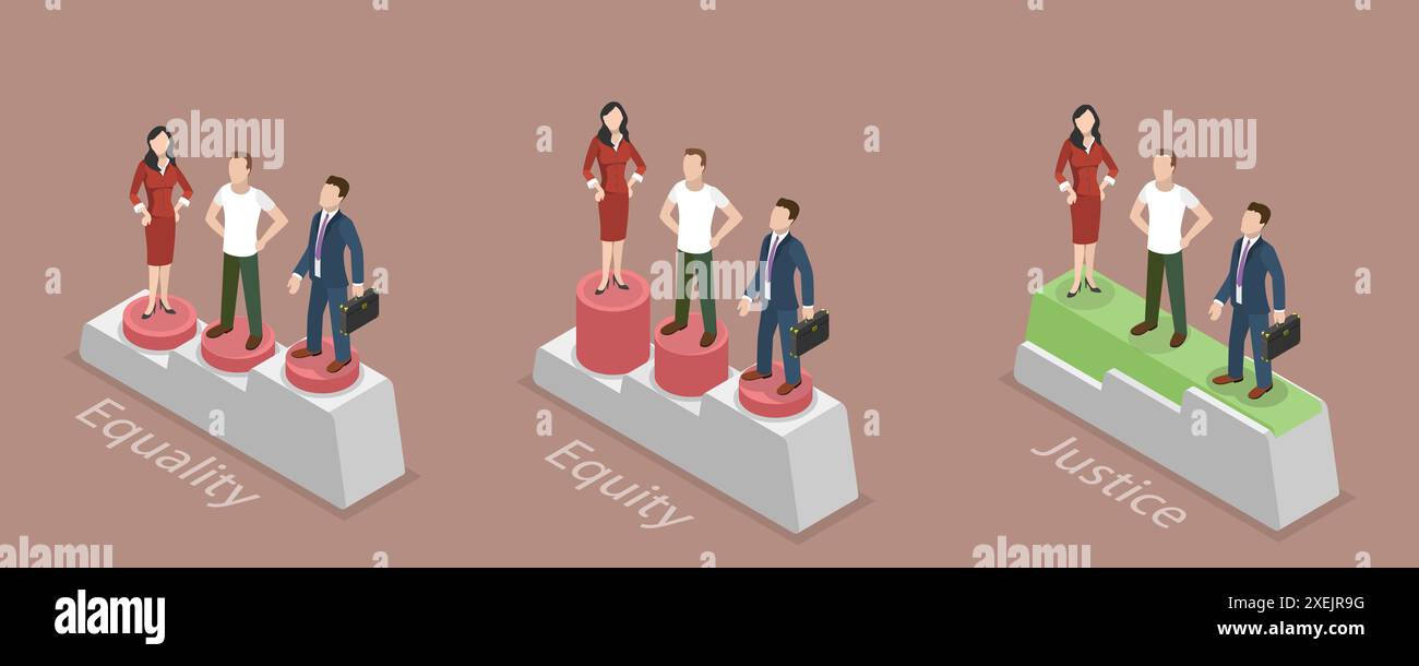 3D Isometric Flat Conceptual Illustration of Equality vs Equity vs ...