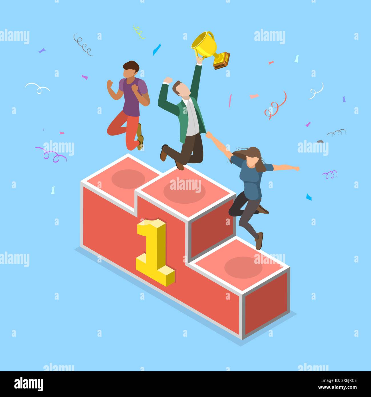 3D Isometric Flat Conceptual Illustration of Winner Podium, Employee ...