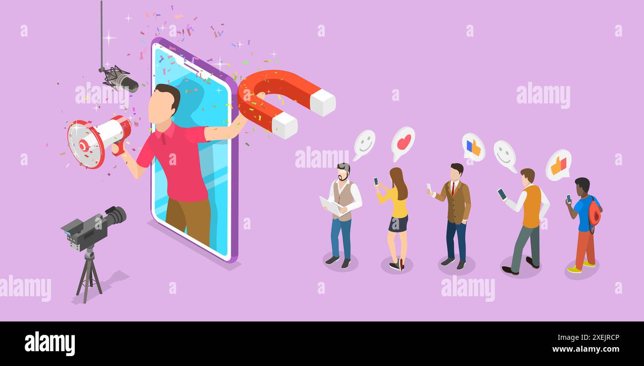 3D Isometric Flat Conceptual Illustration of Influencer Marketing ...