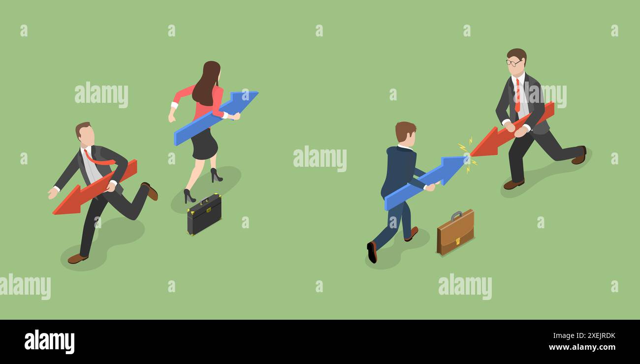 3D Isometric Flat Conceptual Illustration of Business Conflict, Rivalry ...