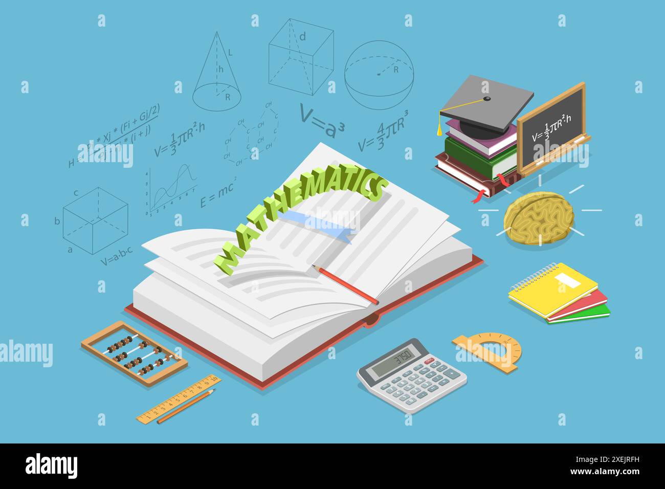 3D Isometric Flat Conceptual Illustration of Mathematics, School and ...