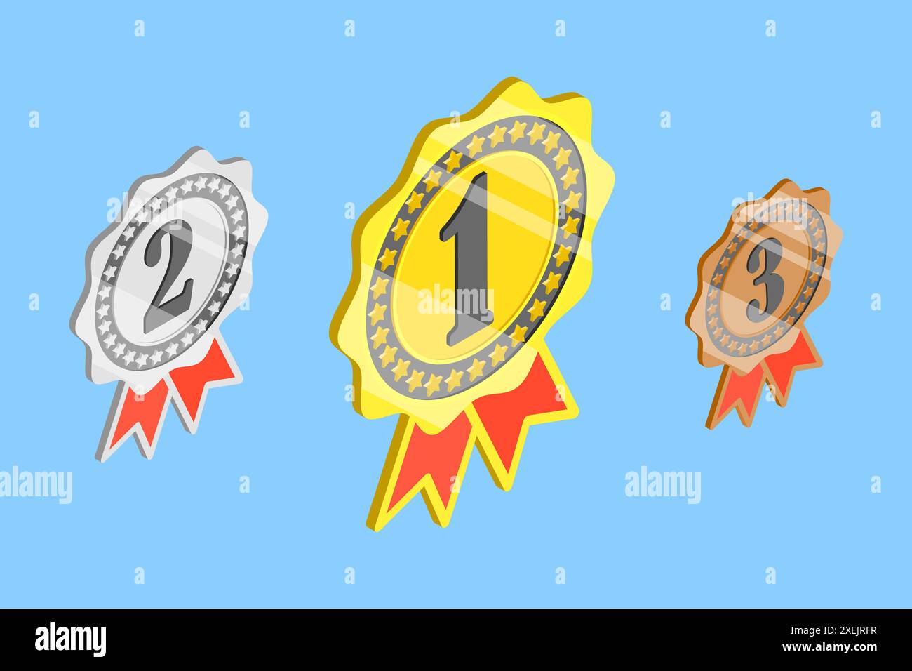 3D Isometric Flat Conceptual Illustration of Winner Rosette Set, 1st ...