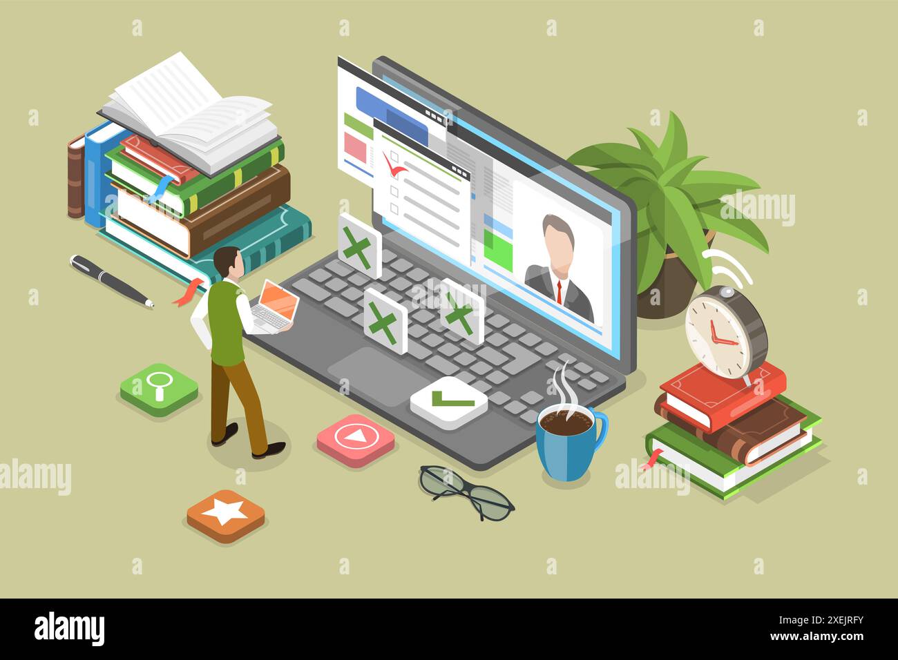 3D Isometric Flat Conceptual Illustration of Online Exam, Digital ...