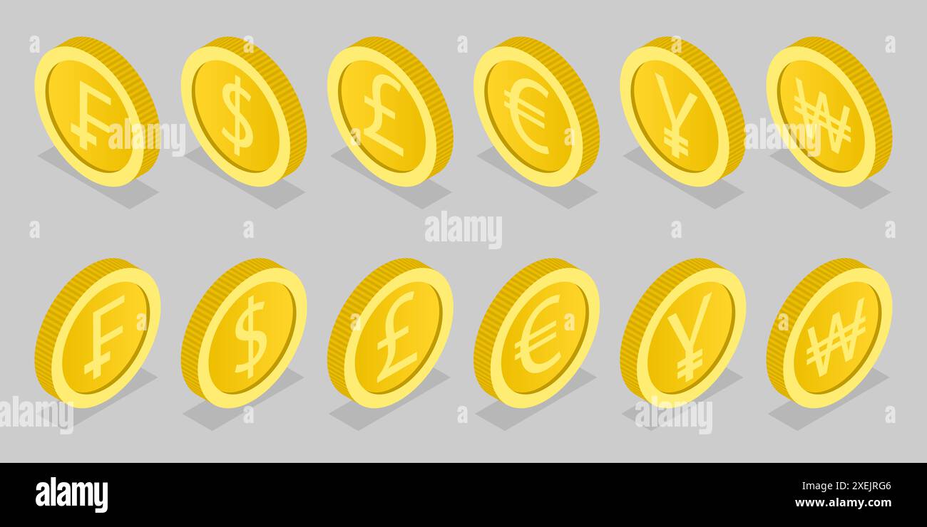 3D Isometric Flat Conceptual Illustration of World Currency Coins ...