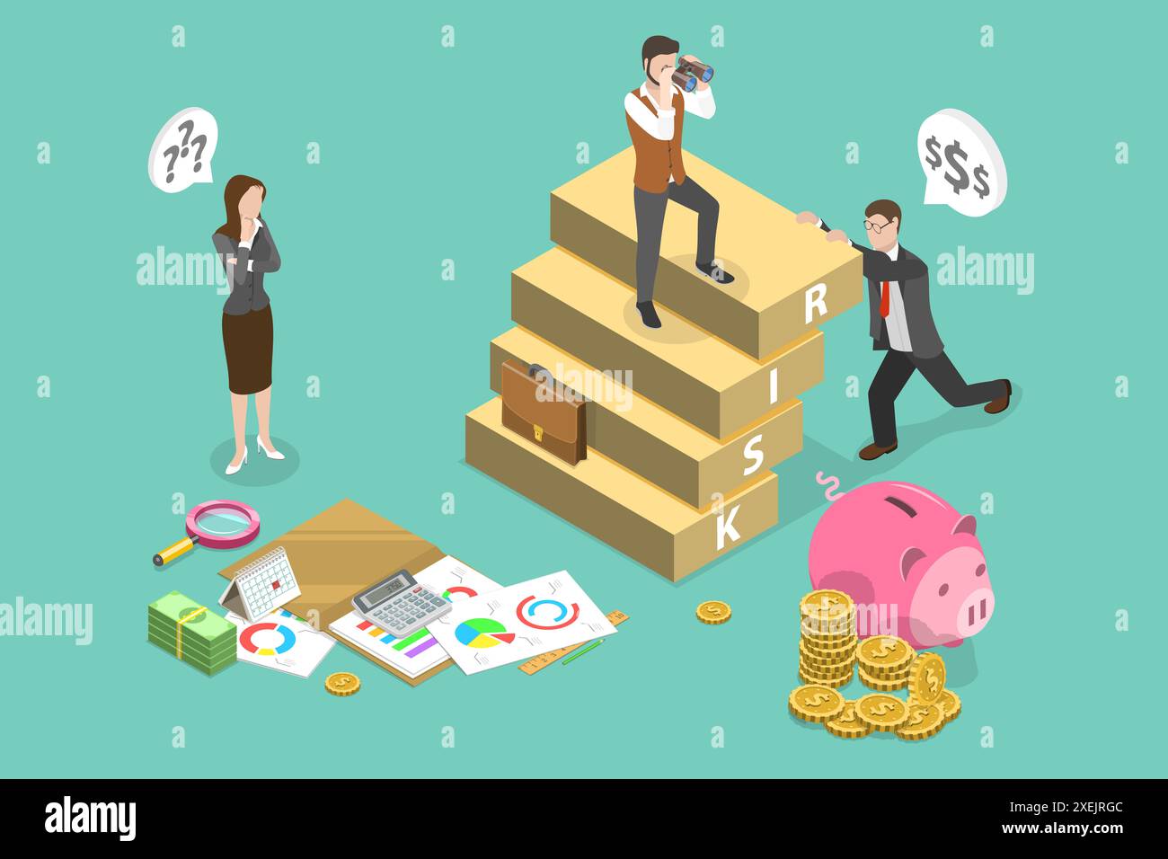 3D Isometric Flat Conceptual Illustration of Business Risks, Asset ...