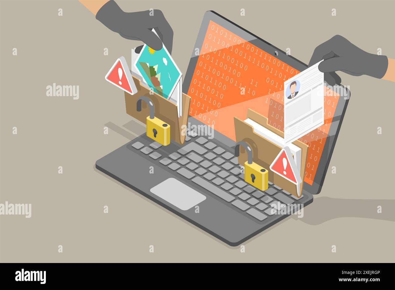 3D Isometric Flat Conceptual Illustration of Data Breach, Stealing Data ...