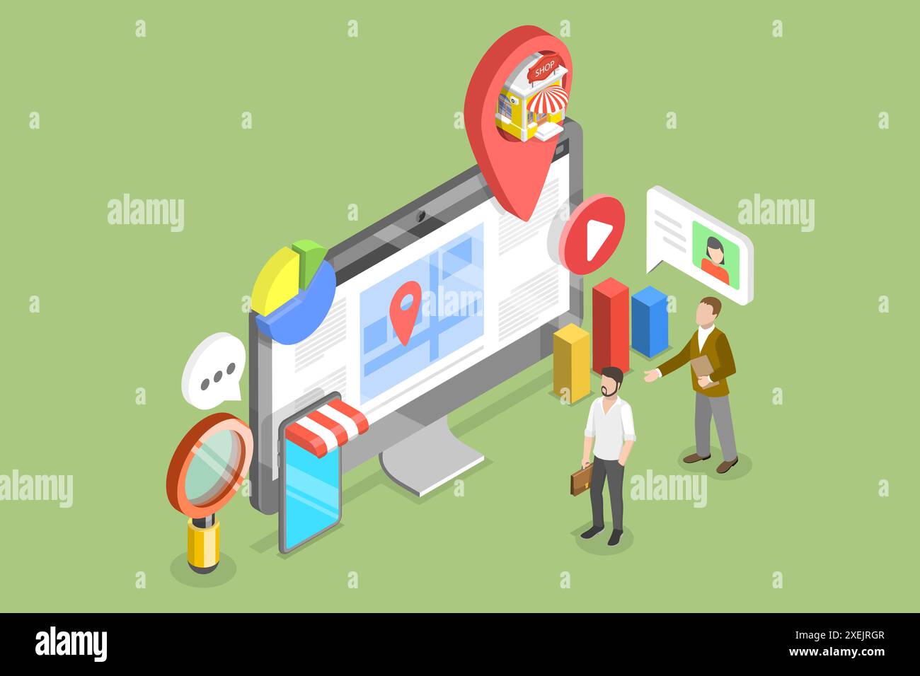 3D Isometric Flat Conceptual Illustration of Local SEO, Digital Marketing Strategy 3D Isometric ...