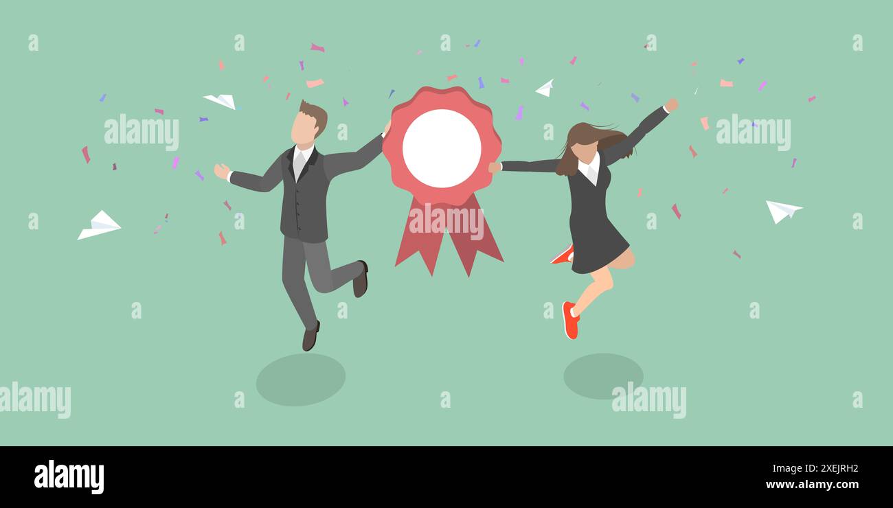3D Isometric Flat Conceptual Illustration of Winner Award, Employee ...