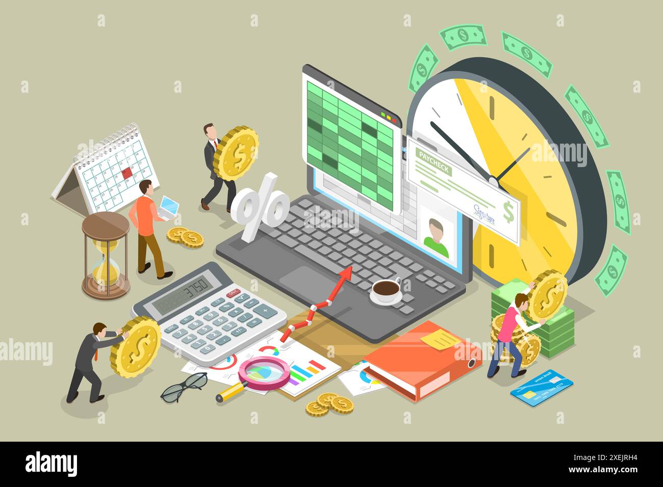 3D Isometric Flat Conceptual Illustration of Salary Payment, Automated ...
