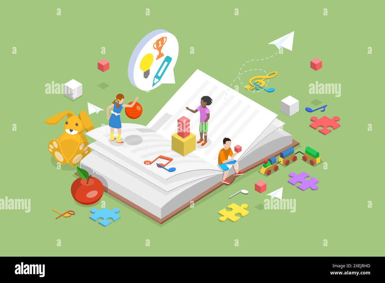 3D Isometric Flat Conceptual Illustration of Childhood Education, Kids ...