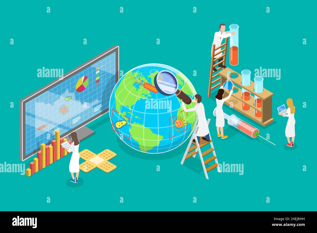 3D Isometric Flat Conceptual Illustration of Epidemiology, Bacteria ...