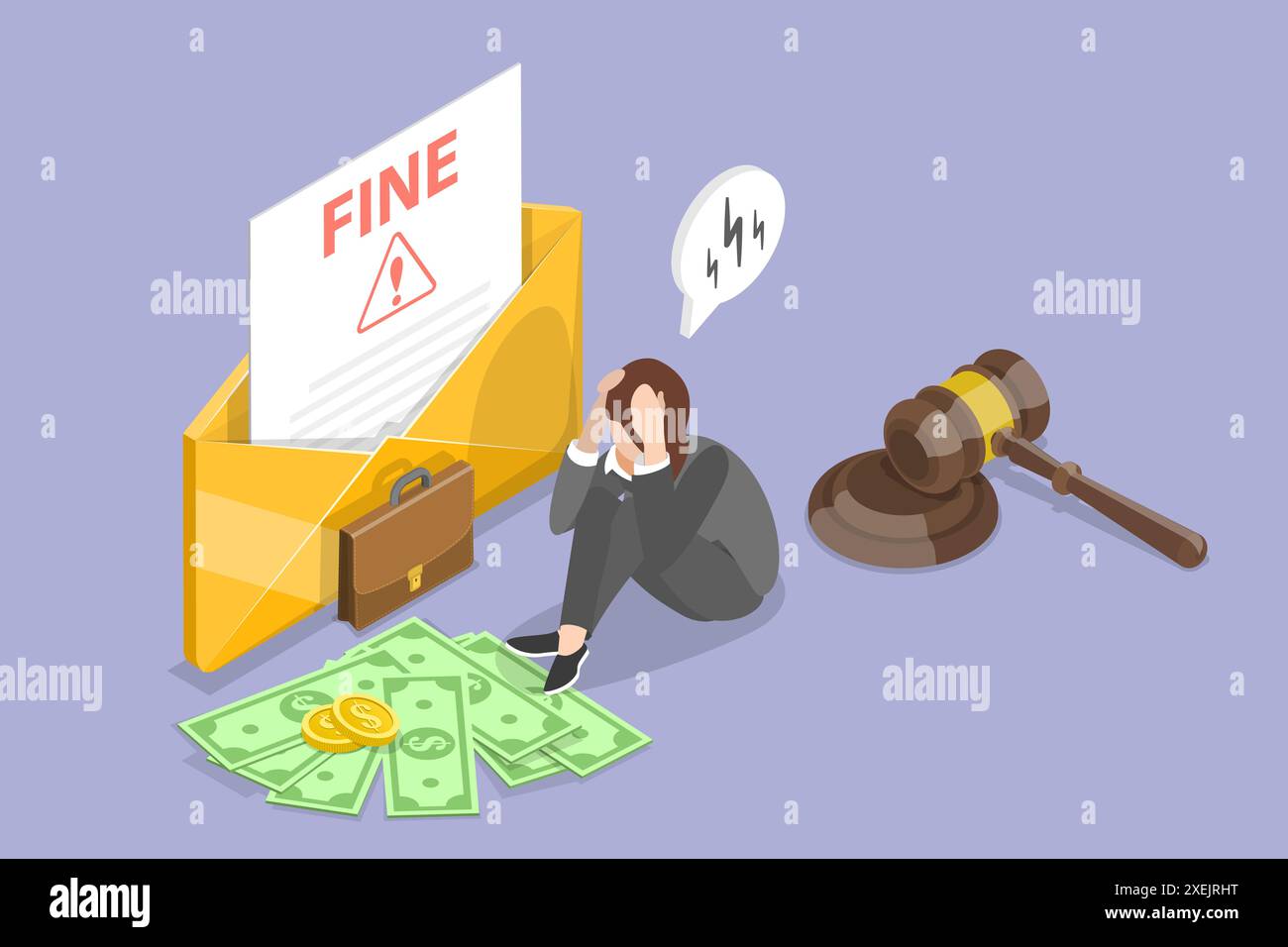 3D Isometric Flat Conceptual Illustration of Fine, Financial Problem ...