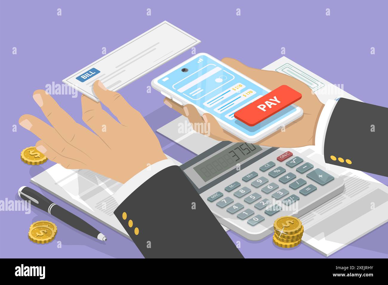 3D Isometric Flat Conceptual Illustration of Bill Online Payment ...