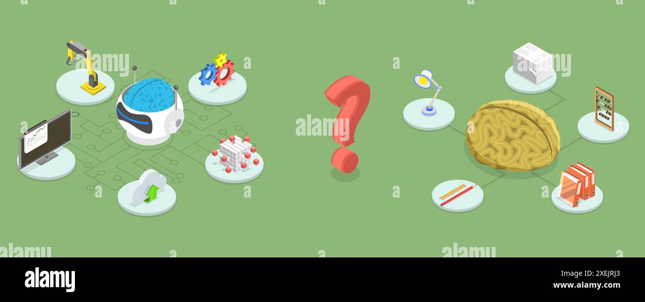 3D Isometric Flat Conceptual Illustration of RPA Vs Manual Labor ...