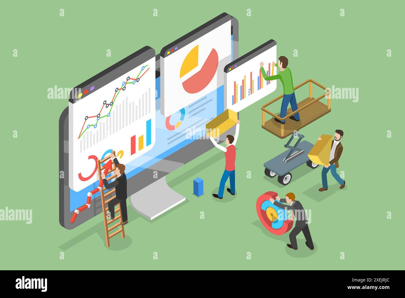 3D Isometric Flat Conceptual Illustration of Business Report , Data ...