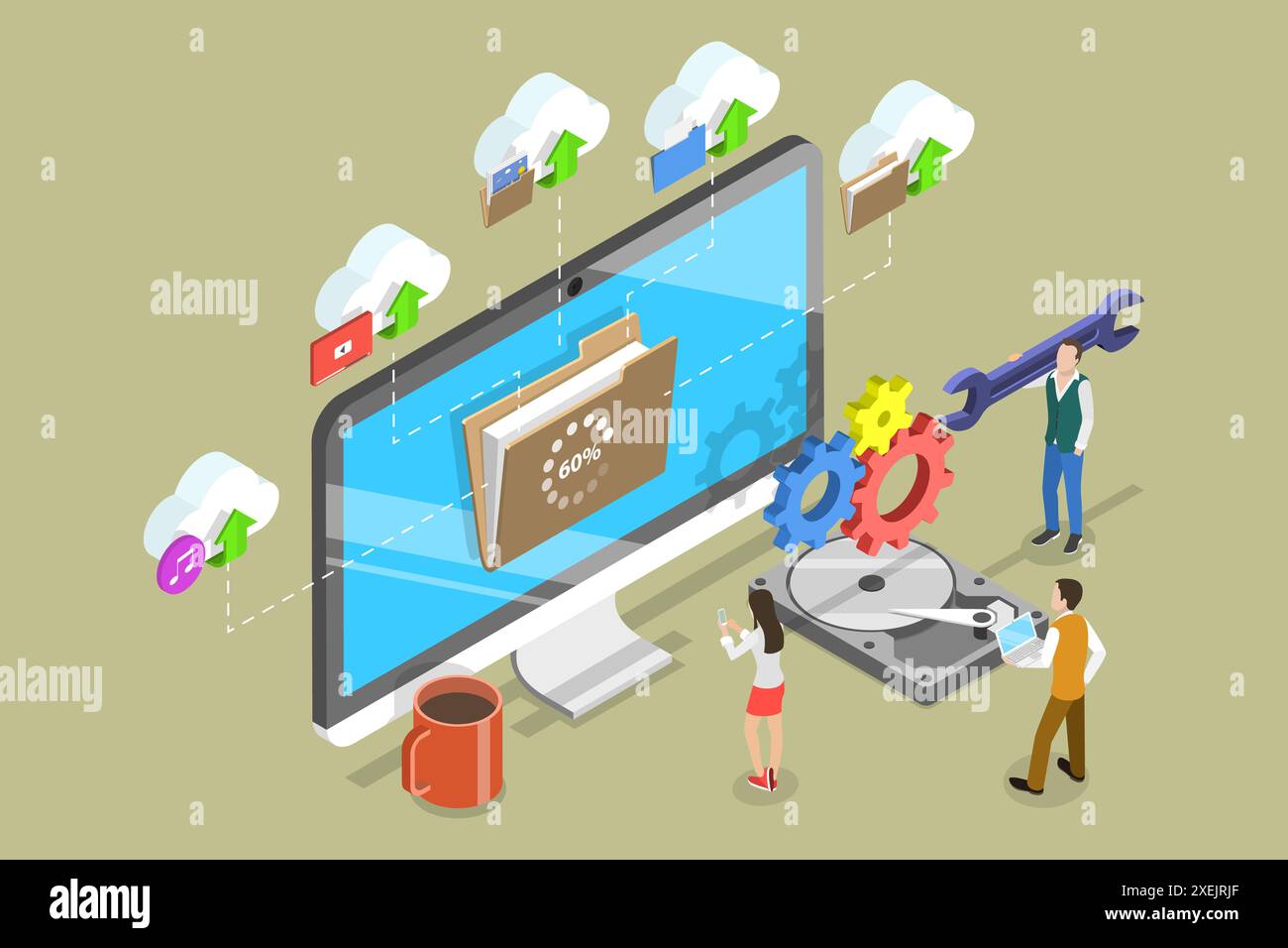 3D Isometric Flat Conceptual Illustration of Data Recovery, Storage ...