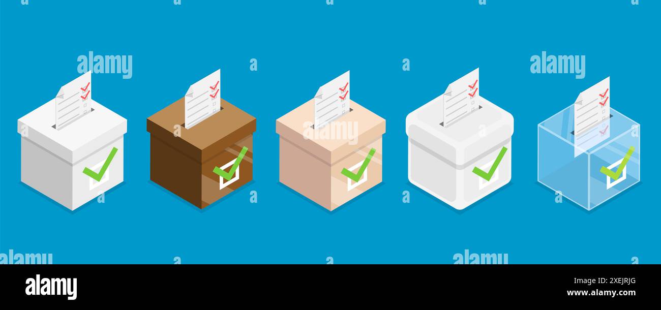 3D Isometric Flat Conceptual Illustration of Voting Box Set, Poll and ...