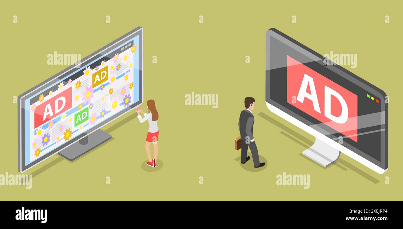3D Isometric Flat Conceptual Illustration of Display vs Native ...
