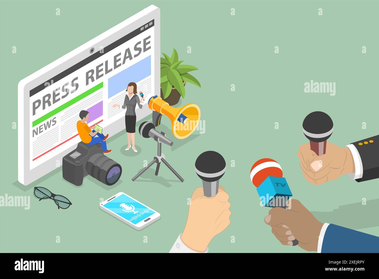 3D Isometric Flat Conceptual Illustration of Press Release, Mass Media ...