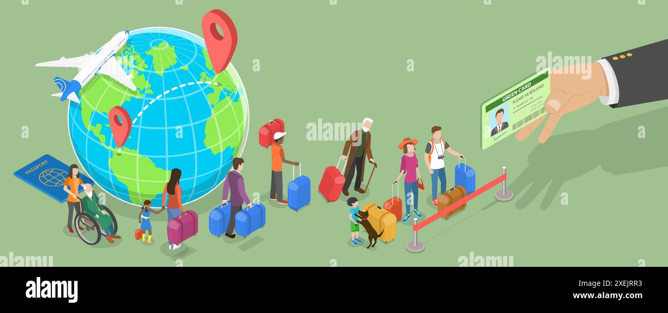 3D Isometric Flat Conceptual Illustration of International Migration ...