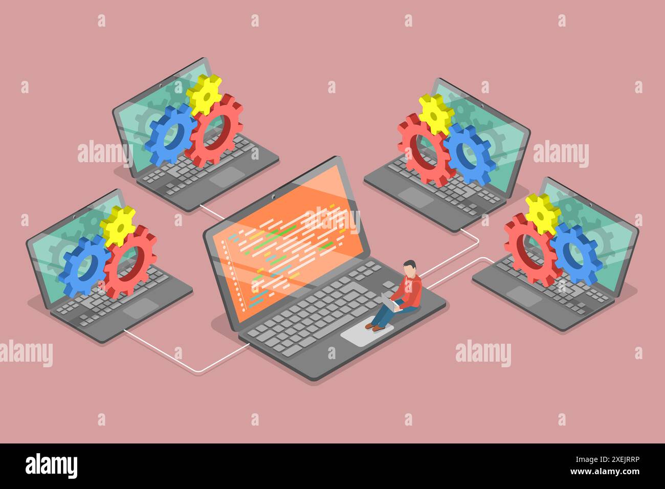 3D Isometric Flat Conceptual Illustration of Centralized Database ...