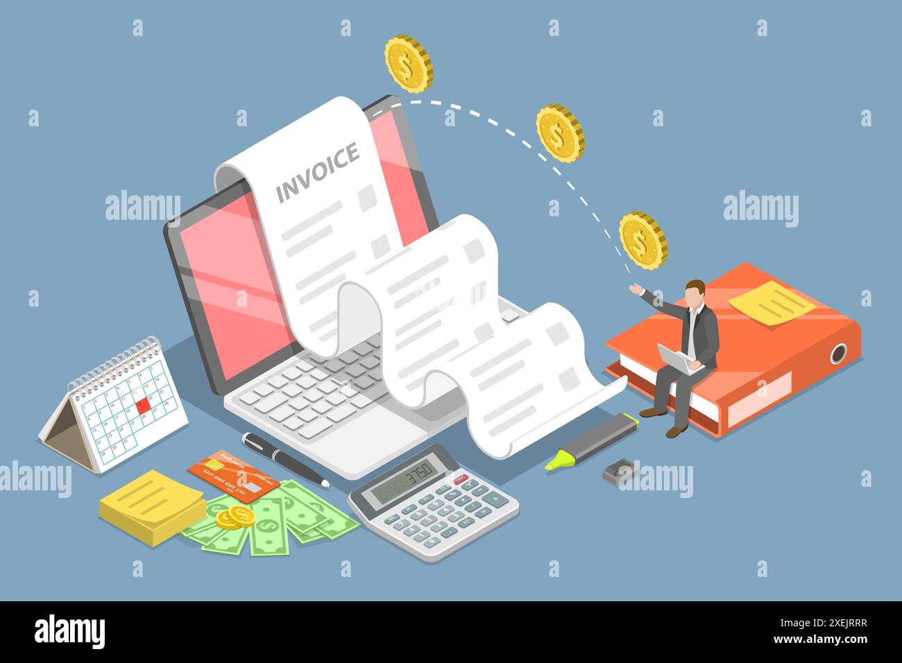3D Isometric Flat Conceptual Illustration of Online Invoice, Digital ...
