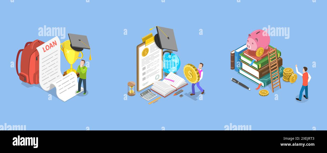 3D Isometric Flat Conceptual Illustration of Education Financing ...