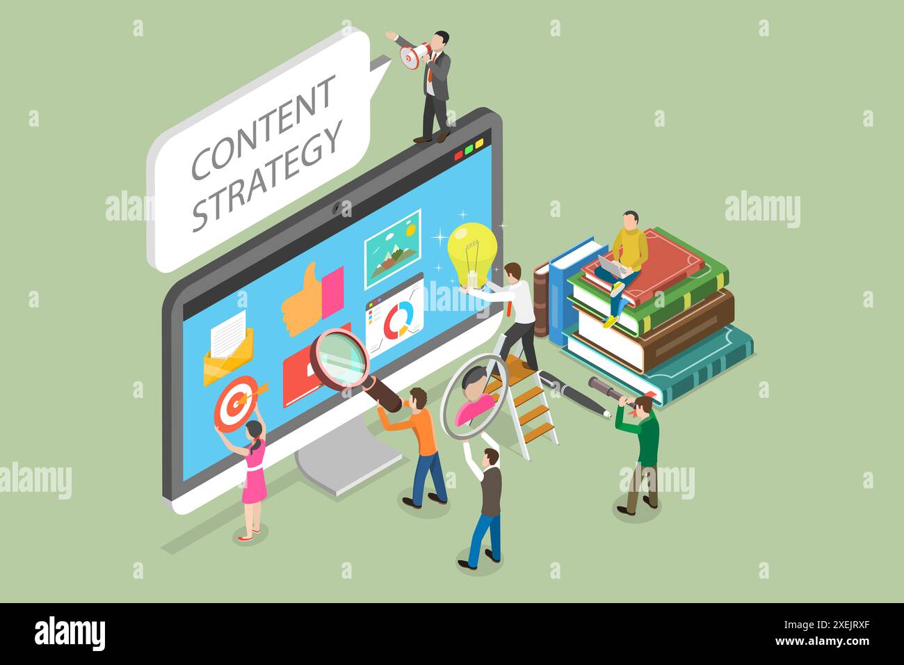 3D Isometric Flat Conceptual Illustration of Content Strategy, Digital Marketing Campaign 3D ...