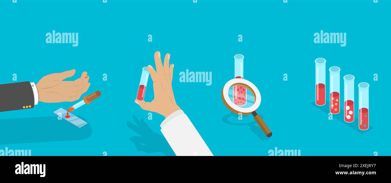 3D Isometric Flat Conceptual Illustration of Blood Test, Chemical ...
