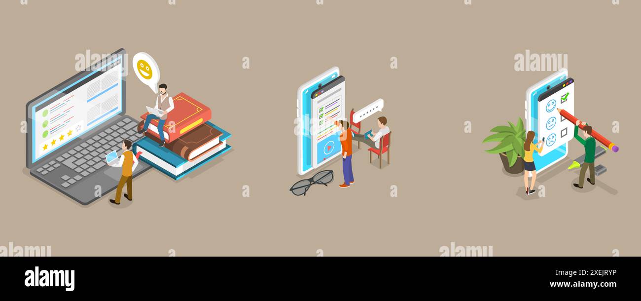 3D Isometric Flat Conceptual Illustration of Customer Feedback, Client Rating Survey 3D ...