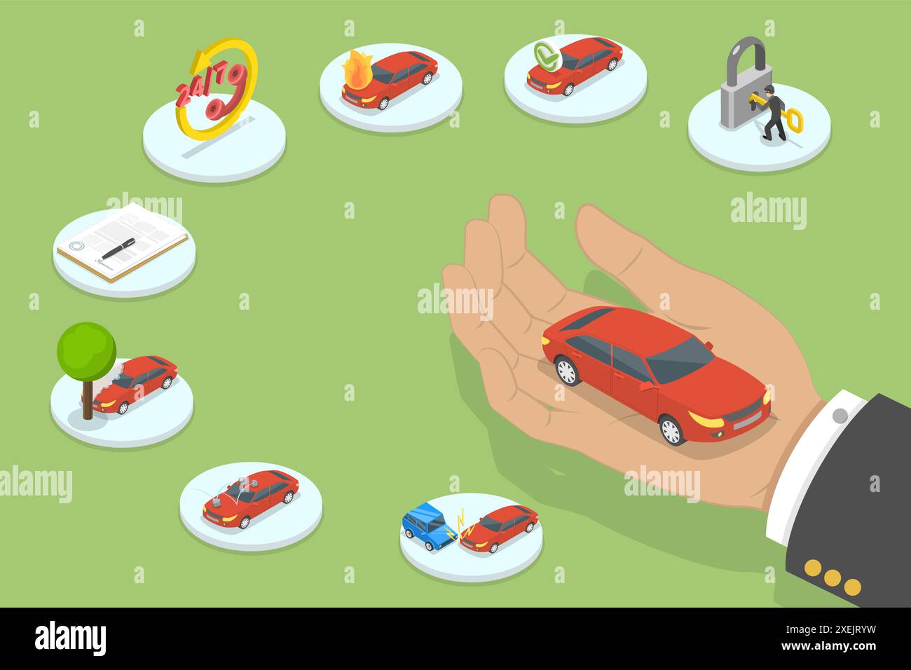 3D Isometric Flat Conceptual Illustration of Car Insurance Policy ...