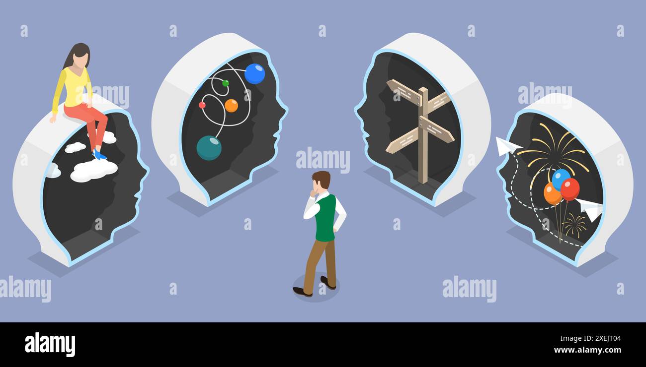 3D Isometric Flat Conceptual Illustration of Diversity Of Human Minds ...
