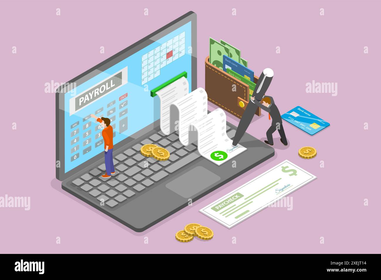 3D Isometric Flat Conceptual Illustration of Payroll System, Online ...