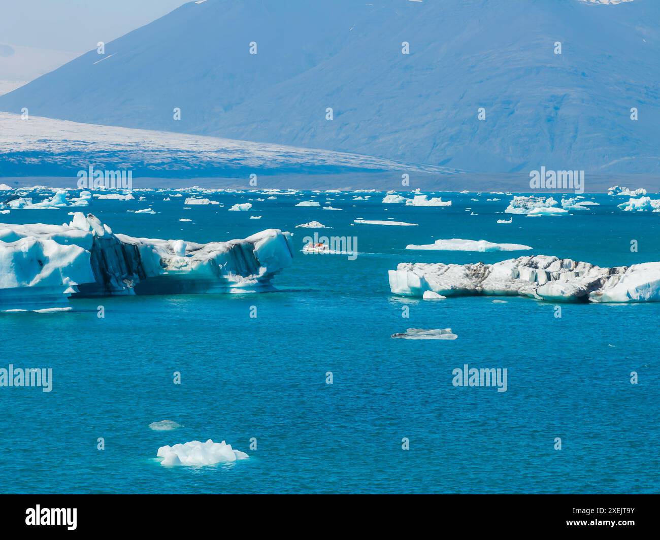 Aerial view of the big pieces of ice from glacier, ice islands, glacier ...
