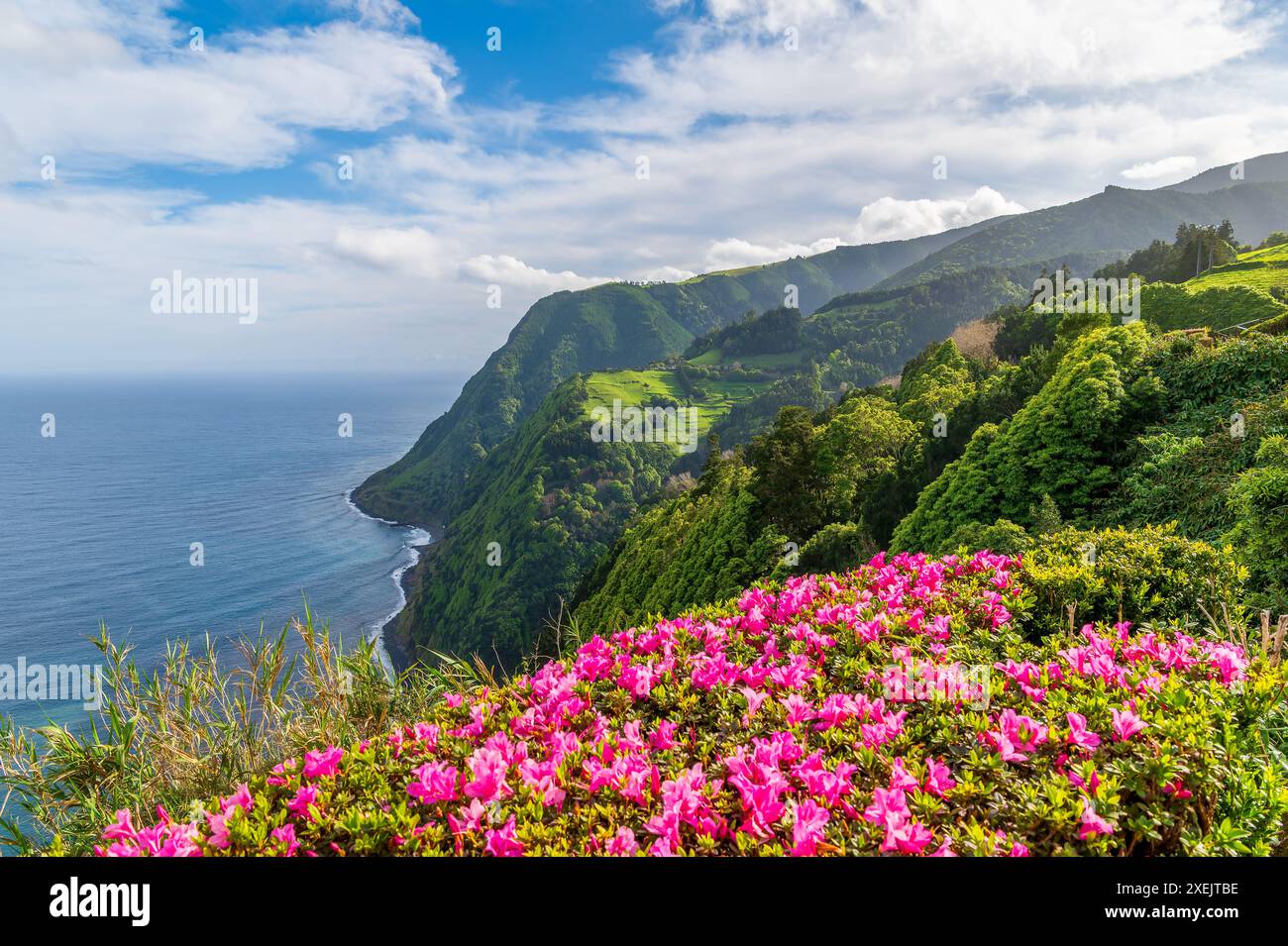 View from the Miradouro da Ponta do Sossego Nordeste, Sao Miguel island ...